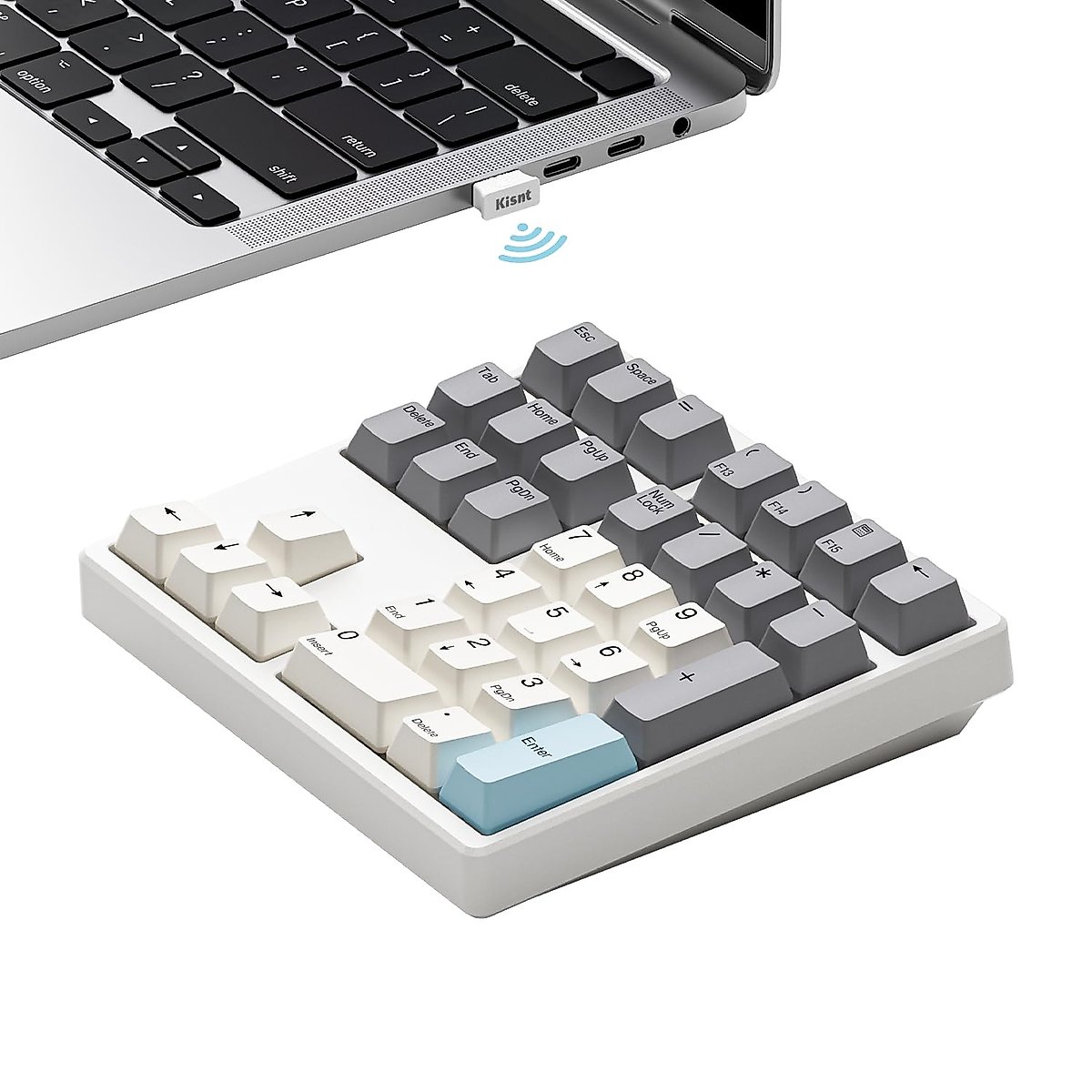 Kisnt Wireless Number Pad, 34 Key 2.4GHz Rechargeable Mechanical Numpad,Gateron Red Switches Hot Swappable Numeric Keypad with PBT Keycaps for Laptop, Mac, PC Desktop