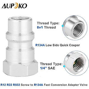 Aupoko R1234YF to R134A Low Side Quick Coupler, R1234YF Low Side Quick Coupler, R12 to R134A Hose Adapter Fitting Connector for Car Air-Conditioning AC Charging