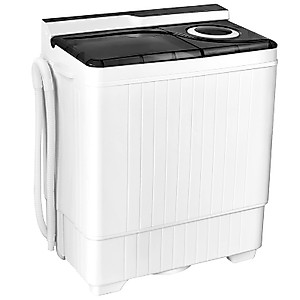 Giantex Washing Machine Semi-automatic, Twin Tub Washer with Spin Dryer, 26lbs Capacity, Built-in Drain Pump, Portable Laundry Washer, Compact Washing Machine for Apartment, Dorm and RV (White+Gray)