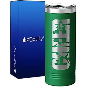 Cuptify Cheer Tumbler with Lid Laser Engraved on Green 22 oz Skinny Cup for Cheerleader Vacuum Insulated Birthday Gift for Cheerleading, Cheer Squad, Women