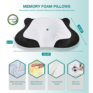 FAIORD Cervical Memory Foam Contour Pillows for Neck and Shoulder Pain, Adjustable Support Side Sleeper Pillows with Cooling Pillow Cases, Bed Pillow for Back Stomach Sleepers Black