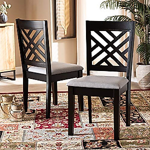 Baxton Studio Fallon Dining Chair Set and Dining Chair Set Grey Fabric Upholstered Espresso Brown Finished Wood 2-Piece Dining Chair Set