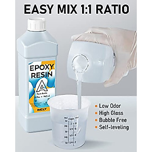 INCLY 64OZ Crystal Clear Epoxy Resin Kit, High Gloss & Bubbles Free Resin Supplies For Coating and Casting, Table Top, Countertop, River Table, Wood, Jewelry Making, Mold, Art Craft, Self Leveling 1:1