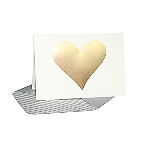 Portico Designs Blank Notecard Set Gold Foil Embossed Boxed Notecards Stationary Set, 10-Count, Heart