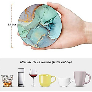 Britimes Coasters for Drinks Absorbent with Metal Holder Stand, Ceramic Stone Coaster Sets of 6, Marble Style Coaster for Coffee Wooden Table, Housewarming Gift Turquoise