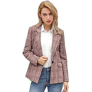 Allegra K Women's Notched Lapel One Button Boyfriend Blazer Suit Plaid Blazer Jacket Small Burgundy