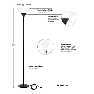 Normande Lighting JS1-161 Torchiere Floor Lamp, Black,White