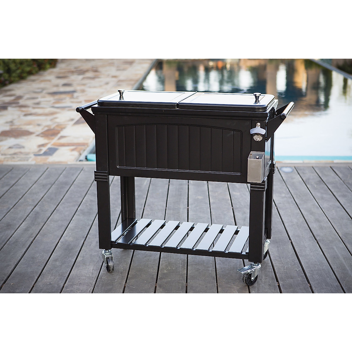 Permasteel 80 Quart Portable Rolling Patio Party Cooler in Antique Black