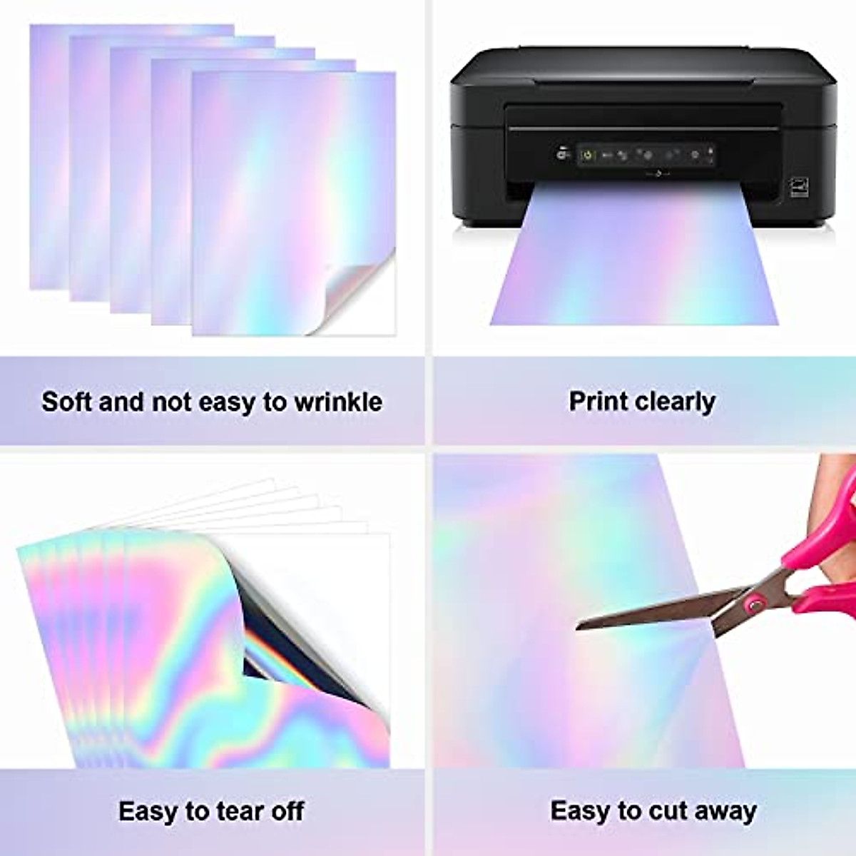 Printable Holographic Sticker Paper for Inkjet Printer, Holographic Overlay for Stickers 25 Sheets 8.5 x 11 Inch. Holographic Labels for Scrapbooking, Bullet Journal,Bottles,Jar,Laptop, Class Project