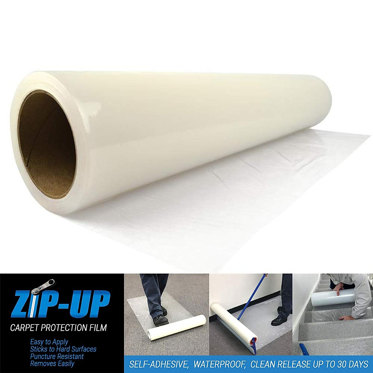 ZIP-UP Products Carpet Protection Film - 24" x 50' Floor and Surface Shield with Self Adhesive Backing & Easy Installation - CPF2450