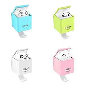 RELABTABY Cute Cartoon Wall Hook, Fun Adhesive Kids Wall Hooks for Boy and Girl Room Bedroom Hanging Towel, Coat, Hat, Scarf, Cloth, Key, Bag, Belt, Toy and More [4-Pack]…