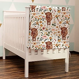 HawSkgFub Highland Cow Boho Retro Floral Baby Girl Blanket, Western Farm Animal Yak Flower Flannel Fleece Nursery Bed Swaddle Receiving Blankets, Soft Newborn Infant Toddler Kid Crib Bedding 30 x 40