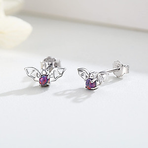 Midir&Etain Bat Earrings 925 Sterling Silver Gothic Stud Earrings Opal Earrings Christmas Gifts Bat Jewelry for Women