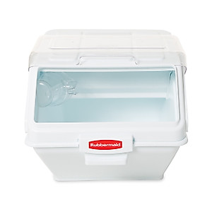 Rubbermaid Commercial Products ProSave Shelf Food Ingredient Bin with Scoop, 200-Cup, White, Kitchen Food Storage Sugar/Grains/Rice/Baking Supplies