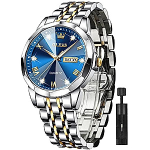 OLEVS Men Watches Stainless Steel Wrist Watch Quartz Analog Waterproof Luminous Date Diamond Wrist Watch Luxury Casual Watch for Men