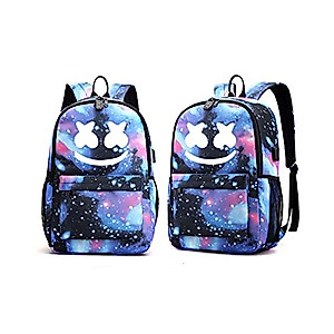 Smile Luminous Backpack with USB Charger Port & Headphone Port, DJ Music Laptop Backpack, Birthday Gifts for Teens and Adult (Sky)