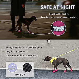 LUZGAT 4PCs Dog Boots Dog Shoes Pow Protector for Summer Hot Pavement for Small Medium Dogs Cat with Non-Slip Sole and Reflective Straps(Pink,Size 1)