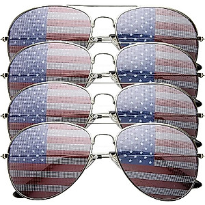 4 PACK Mens Bulk USA American Flag Aviator Sunglasses