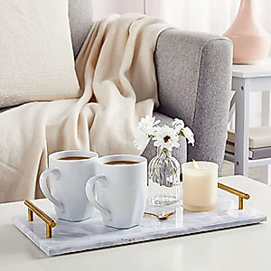 Marble Serving Tray with Gold Handles for Coffee Table, Kitchen (Rectangle, 15x7.5 in)