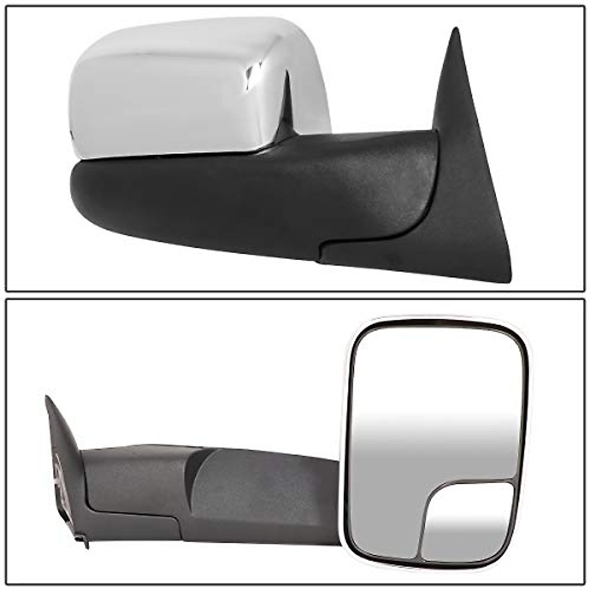 DNA Motoring TWM-011-T222-CH Pair Chrome Cover Manual Flip Up Replacement Towing Mirrors Compatible With 94-01 Ram 1500 / 94-02 Ram 2500 3500