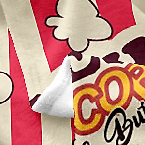 Feelyou Popcorn Pattern Plush Throw Blanket, for Girls Boys Movie Theater Flannel Fleece Blanket Red White Stripe All Season,Bed Blanket Room Decor Vintage Cinema Movie Theater 40"x50"