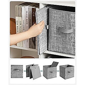 SONGMICS 9-Cube Storage Shelf and 6 Cube Bins Bundle, Open Bookshelf and Fabric Storage Boxes, Foldable Bins, Black and Gray UROB26LG and ULSN45BK