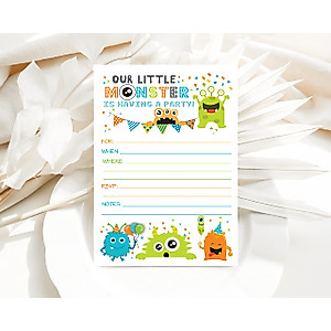 Your Main Event Prints Monster Birthday Invitations - Little Monster Birthday Party Invites - 20 Fill-In Monster Party Invitations With White Envelopes