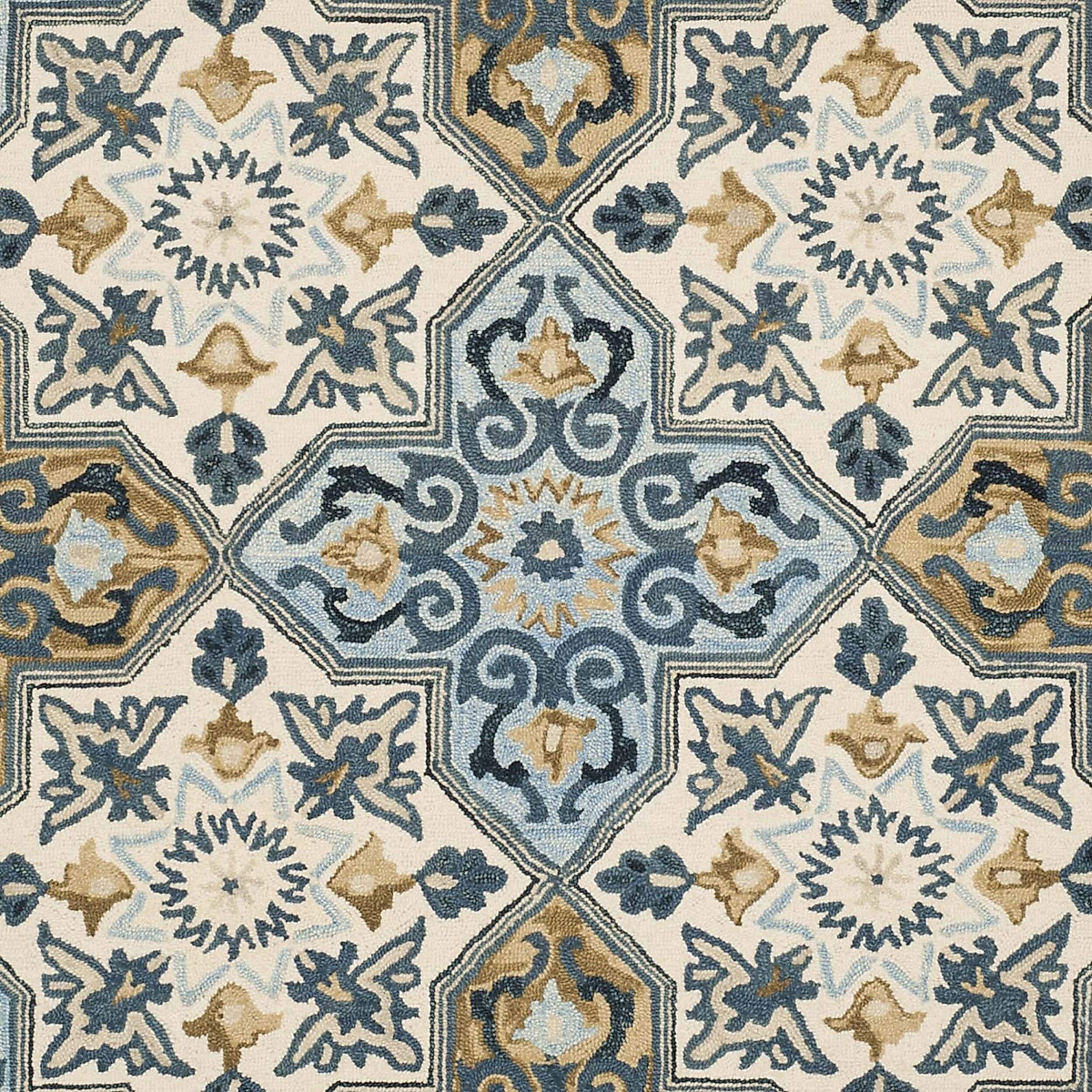 SAFAVIEH Suzani Collection 3' x 5' Ivory/Blue SZN380A Hand-Hooked Boho Premium Wool Area Rug