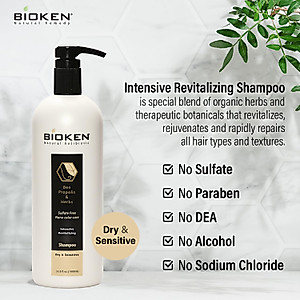 Bioken Intensive Revitalizing Shampoo – 33.8 oz Dry & Sensitive Hair Bee Propolis Herbs Promote Hair Growth Hydrating Moisturizing Nano Color Care Sulfate Free