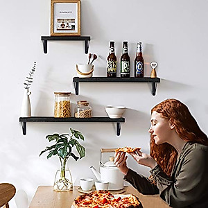 AIBORS Floating Shelves for Wall, Rustic Wood Wall Shelves Decor Set of 3 for Bedroom, Bathroom, Living Room, Kitchen, Office, Laundry Room (Black)