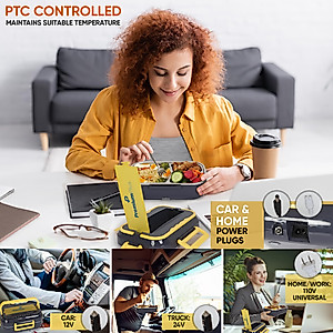 PREMIUMPLUS Electric Lunch Box Food Heater- Portable Food Warmer with Carrying Bag, Fork & Spoon- Lunch Box Warmer Portable for Work Car Truck- 1.5L Crockpot Lunch Warmer- 60W 12V/24V/110V (Purple)