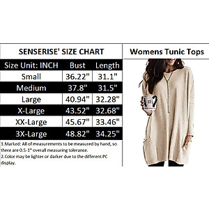 SENSERISE Womens Long Sleeve Long Tunic Tops for Leggings with Pockets Plus Size Casual Long T Shrits(01-Beige,M)