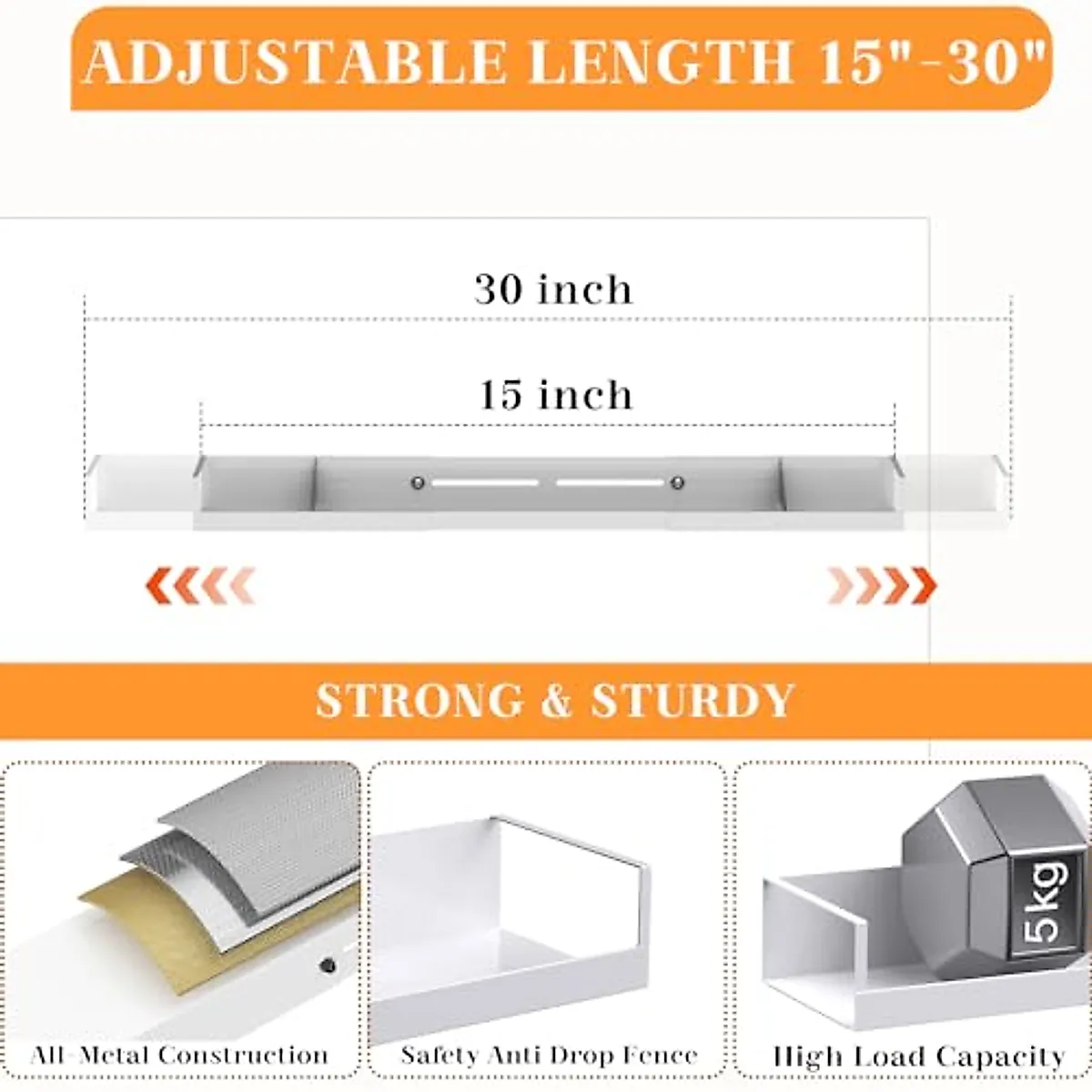 JANSNIMEN Magnetic Stove Top Shelf Spice Rack, 15"-30" Adjustable Stove Shelf for Back of Stove, Seasoning Organizer Kitchen Shelves Gadgets with 3 Functional Partitions