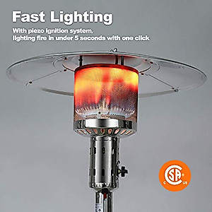 Legacy Heating 47000 BTU Outdoor Propane Patio Heater, Stainless Steel Outside Space Gas Heater with Wheels, Standing Patio Floor Air Heater, for Commercial, Residential, Garden, Porch, Party, Deck