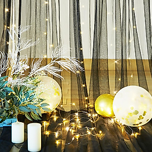 Black Sheer Backdrop Curtains with Lights String for Birthday Party 10ft × 8ft Black Tulle Backdrop Curtain for Baby Shower Halloween Photo Shoot Decorations