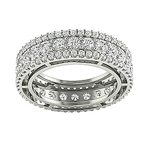 3 1/2 CT Round Shape White Cubic Zirconia Stones Three Row Wedding Engagement Anniversary Womens Band Ring in 14K White Gold Plated 925 Sterling Silver (3.50 Cttw) Ring Size - 8.5