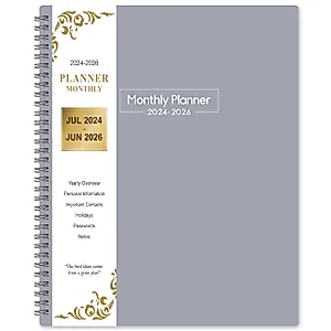 2024-2026 Monthly Planner - Monthly Planner from July 2024 to June 2026, Monthly Planner 2024-2026, 9'' x 11'' Grey
