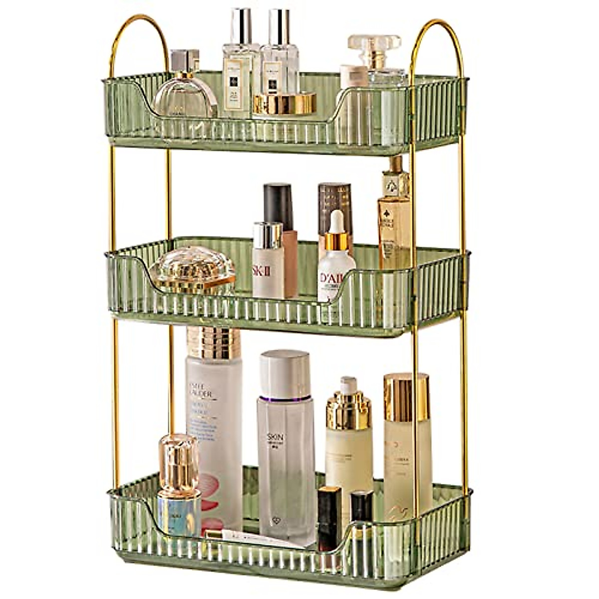 shuang qing Bathroom Counter Organizer Countertop Storage, Cosmetics Skincare Shelf Organizer, Makeup Organizer Perfume for Dresser Vanity Tray, Spice Rack Organizer for Kitchen(3 Tier-Green)