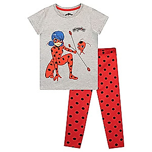 Miraculous Girls' Ladybug Top and Leggings Set 2 Piece Superhero Outfit for Kids Grey Size 12