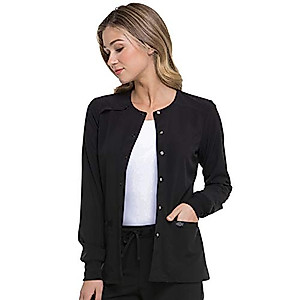 Dickies EDS Essentials Women Warm Up Scrubs Jacket Snap Front DK305, S, Black