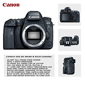 Canon EOS 6D Mark II DSLR Camera (Body Only) Bundle Includes 2X 128GB Memory, LED Video Light, Case, Rode Microphone, U-Grip, Time Remote with LCD, Photo/Video Software Package & More (Renewed)