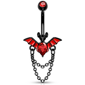 Melighting Bat Belly Button Rings 14G Halloween Belly Rings Stainless Steel 316L Clear Red CZ Black Belly Piercing Jewelry for Women