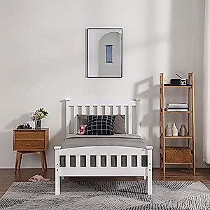 Twin Bed Frame with Headboard Wooden Platform Bed with Wood Slat Support Single Platform Bed with Wood Slat Solid Wood Foundation No Box Spring Needed