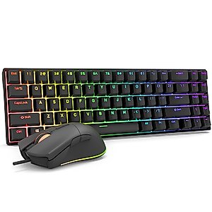 RK ROYAL KLUDGE RK71 Wireless/Wired Mechanical Keyboard and 7200 DPI Gaming Mouse, 71 Keys RGB Red Switch Hot Swappable Compact Gaming Keyboard for Win/Mac