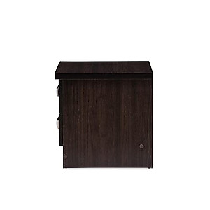 Baxton Studio Wholesale Interiors Colburn 2 Drawer Finish Wood Storage Nightstand Bedside Table, Medium, Dark Brown