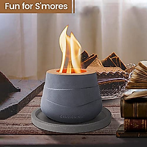 Kante 5.1 in. W Small Tulip Portable Concrete Rubbing Alcohol Tabletop Fire Pit w/Metal Extinguisher,Blue Fire Glass & 7.2 in. Light Gray Base,Ethanol Fireplace,Indoor Tabletop Fire Pit Bowl Pot