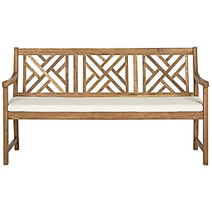 Safavieh PAT6738A Outdoor Collection Bradbury 3 Seat Bench, Natural/Beige