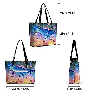 Womens Handbag Watercolor Whale Blue Leather Tote Bag Top Handle Satchel Bags For Lady
