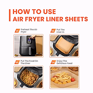 Air Fryer Disposable Paper Liners - 100 Pieces Square Non Stick Parchment Airfryer Filter Liner Basket Sheets 8 Inch for Baking & Oil Proof, Blue, 6