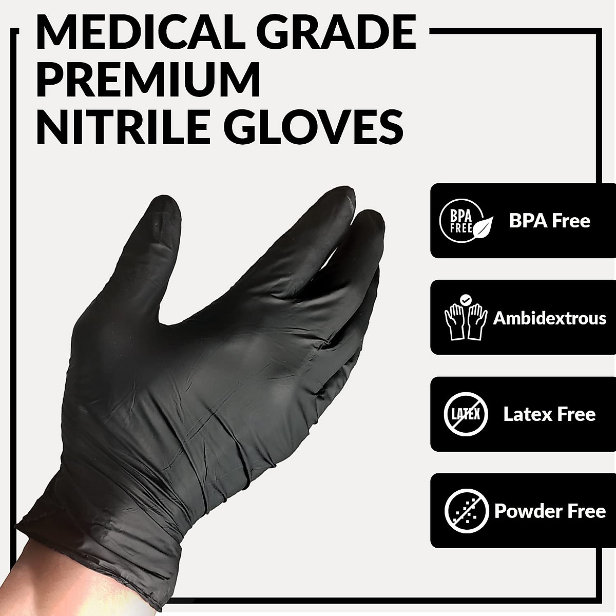 Klex Nitrile Exam Gloves - Medical Grade, Powder Free, Rubber Latex Free, Disposable Examination Grade Glove, Food Safe, Black, Small, 1000 Count